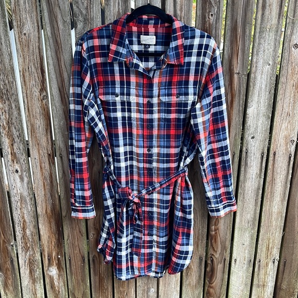 Universal Thread | Dresses | Universal Thread Xl Plaid Shirt Dress Waist Tie Fall Navy Blue ...